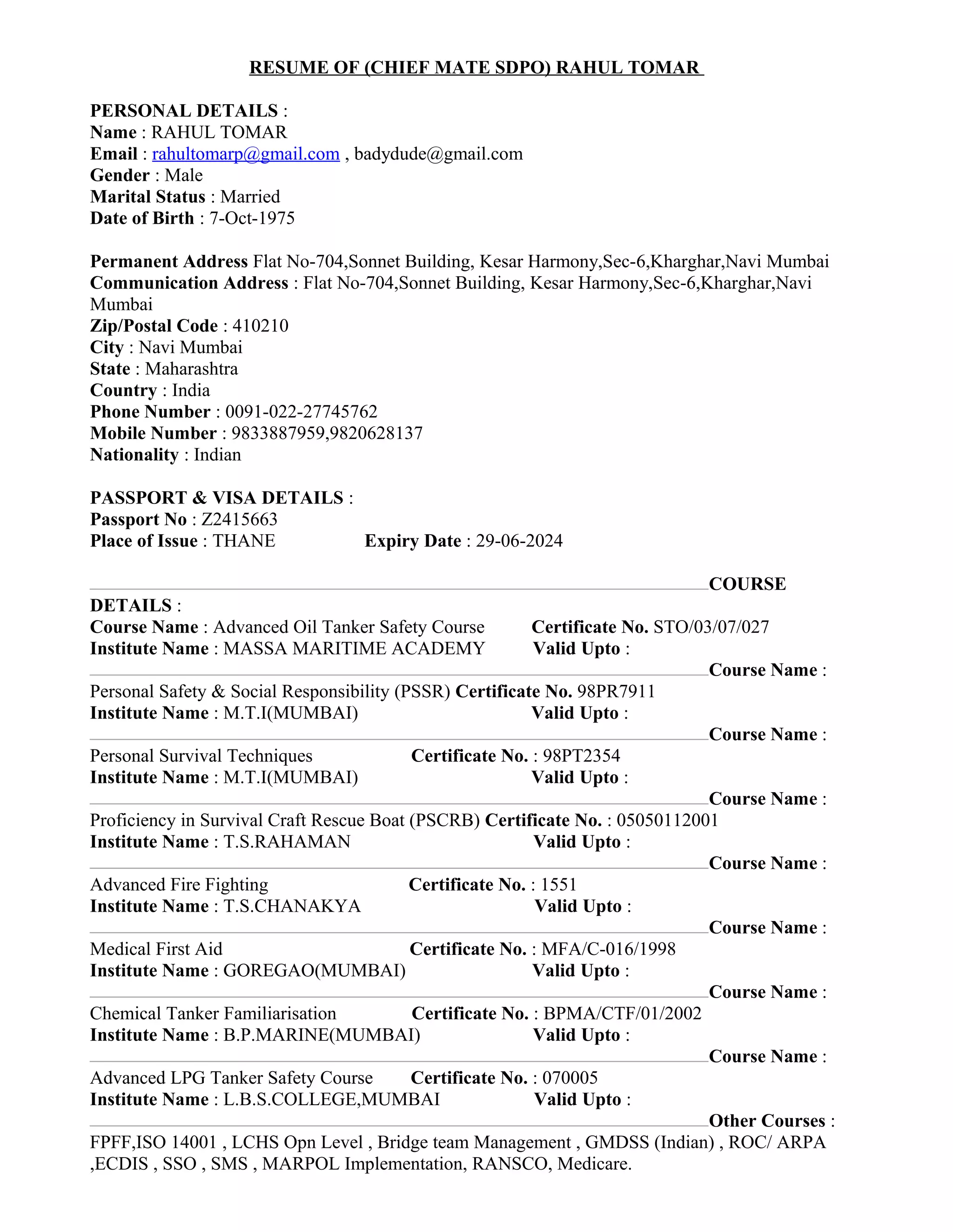 RESUME OF RAHUL TOMAR | DOC