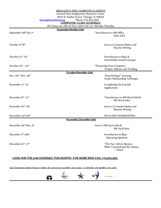 FREE COMPUTER CLASSES- September-December 2015 Computer workshop ...