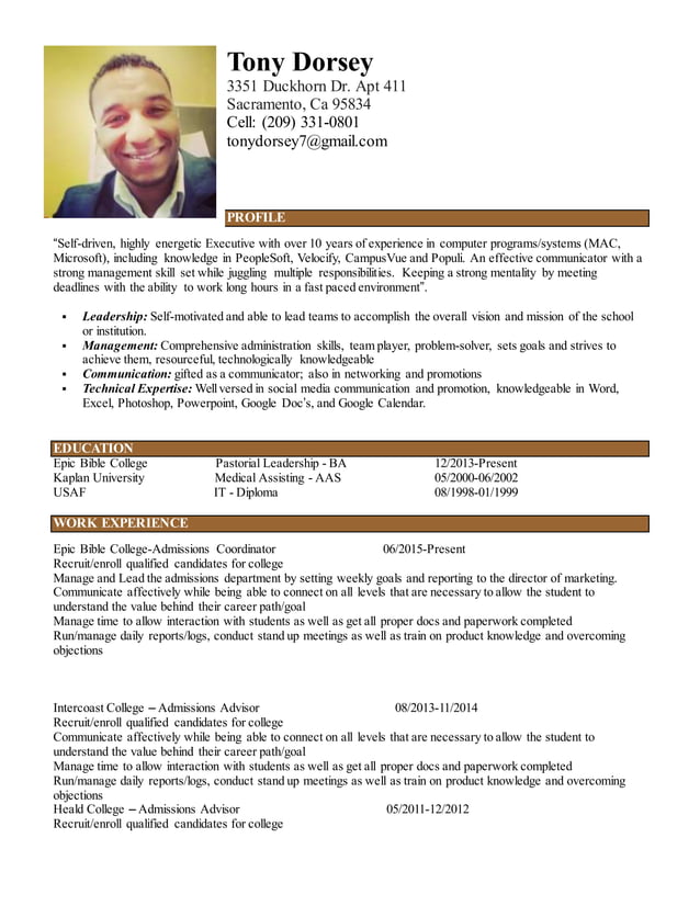 Tony Resume 2016 UPDATED | DOCX | College Education | Education