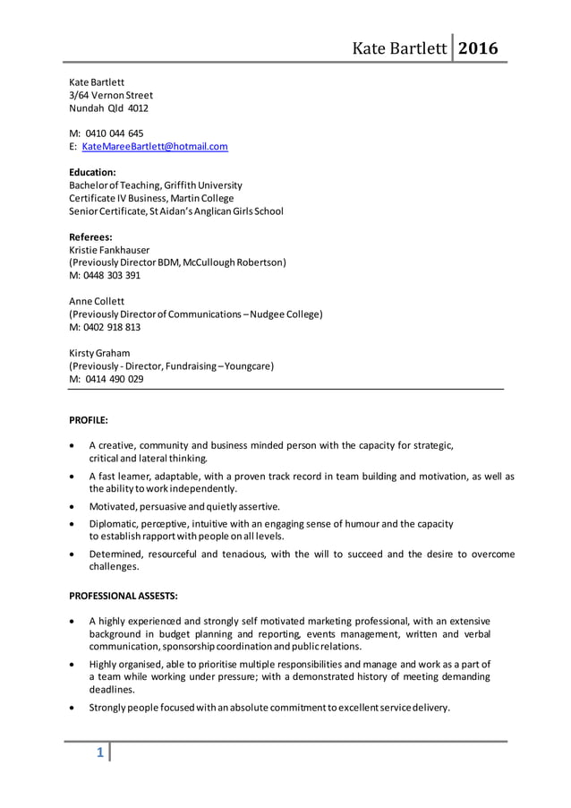 Kate Bartlett - CV - 2016 | DOCX | Non-Profit Organizations | Industries