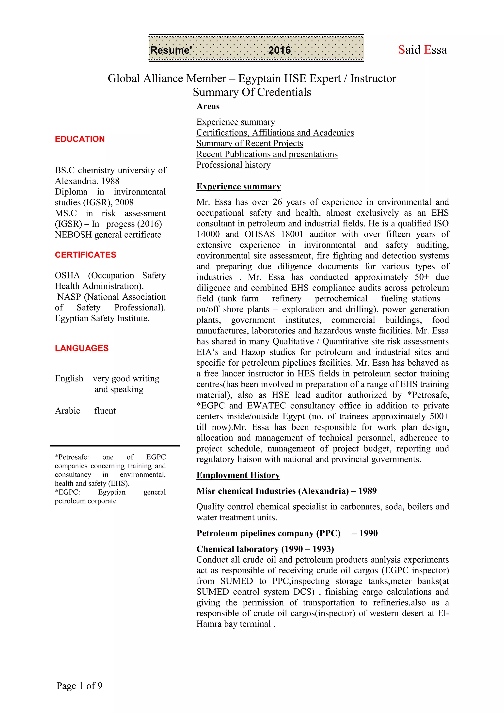 essa cv 2016 updated sept | PDF