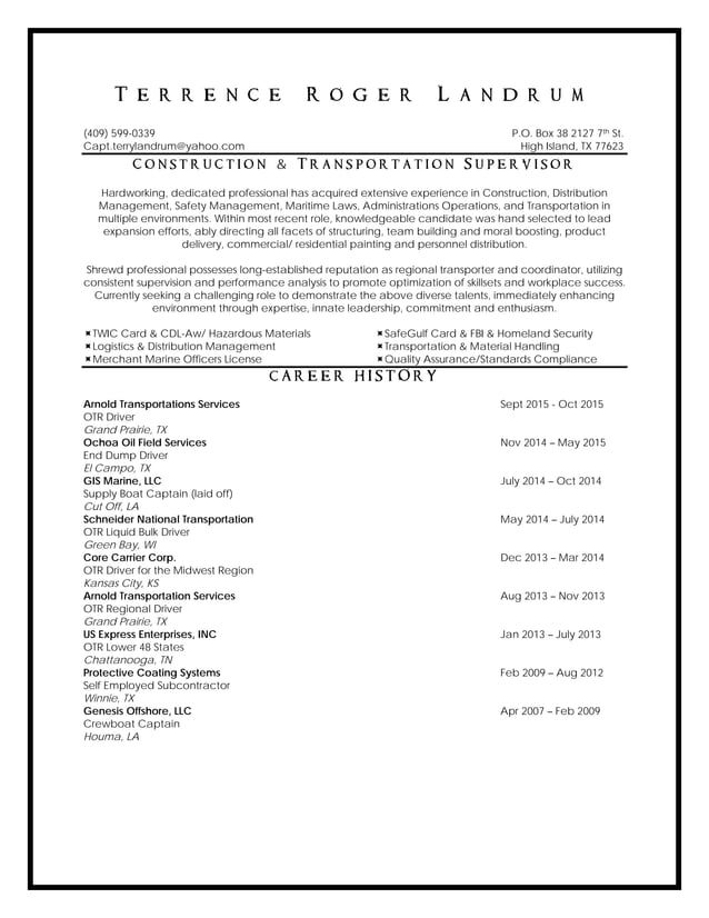 Terrence Landrum Resume | PDF