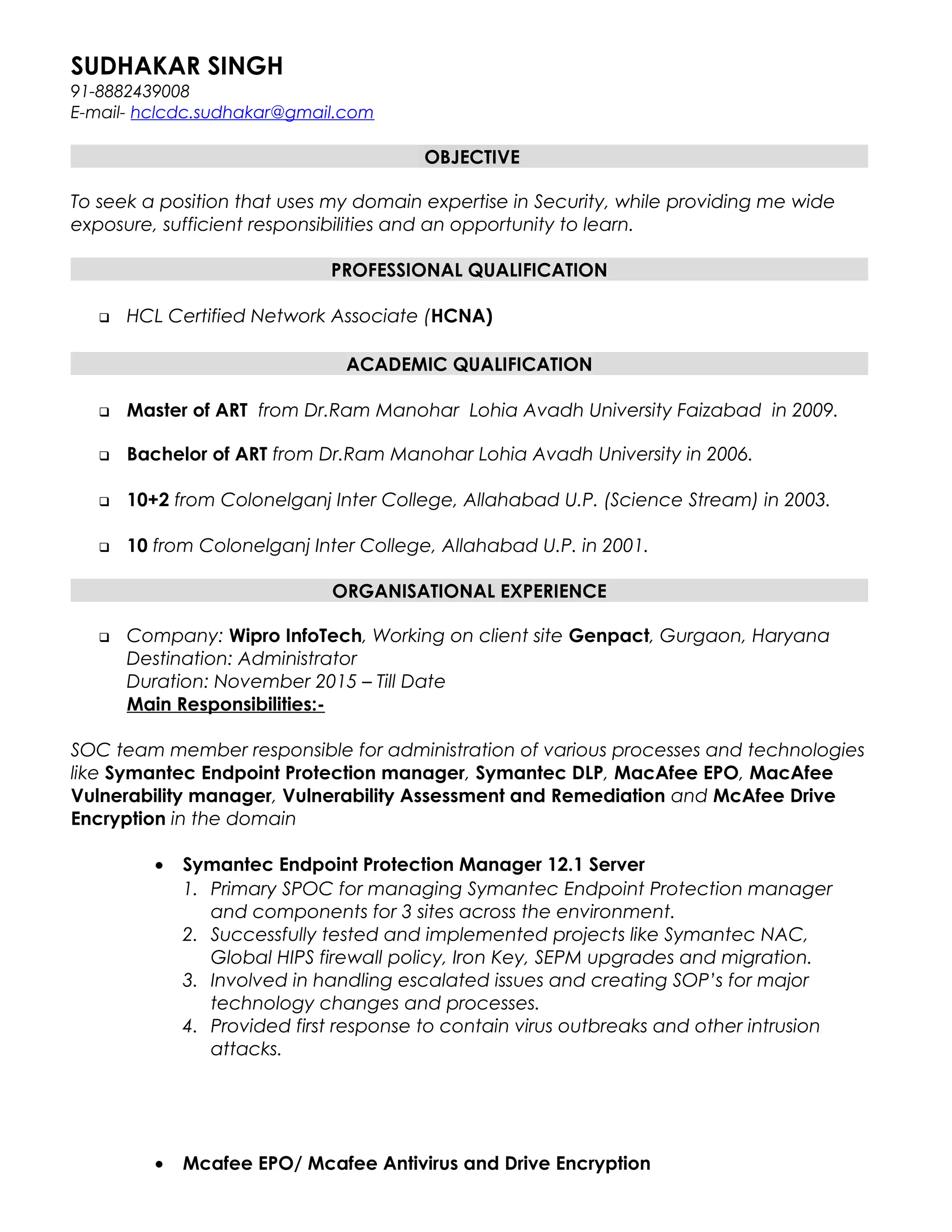 Sudhakar Singh SOC Admin | DOC