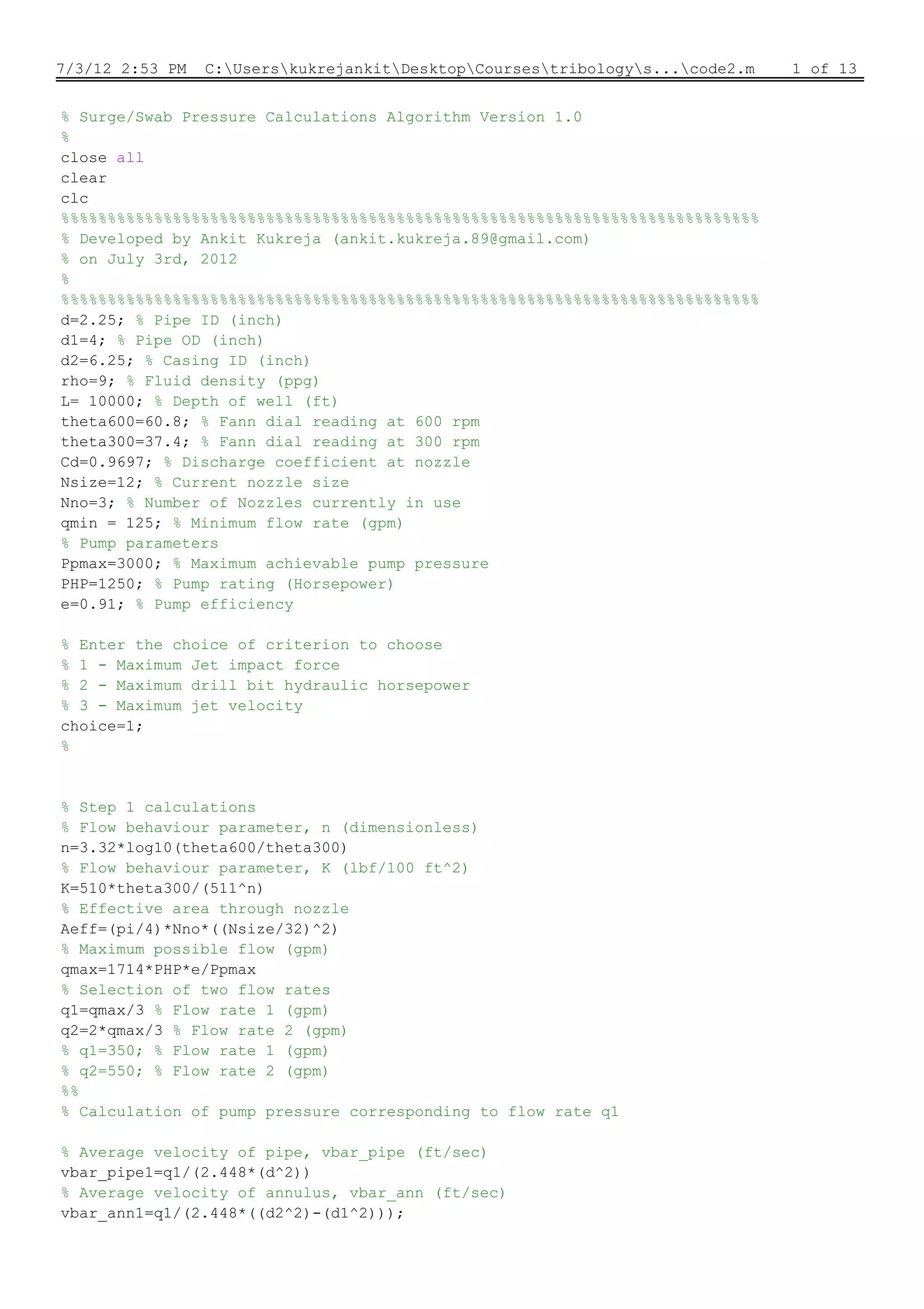 Surge Swab pressure code | PDF