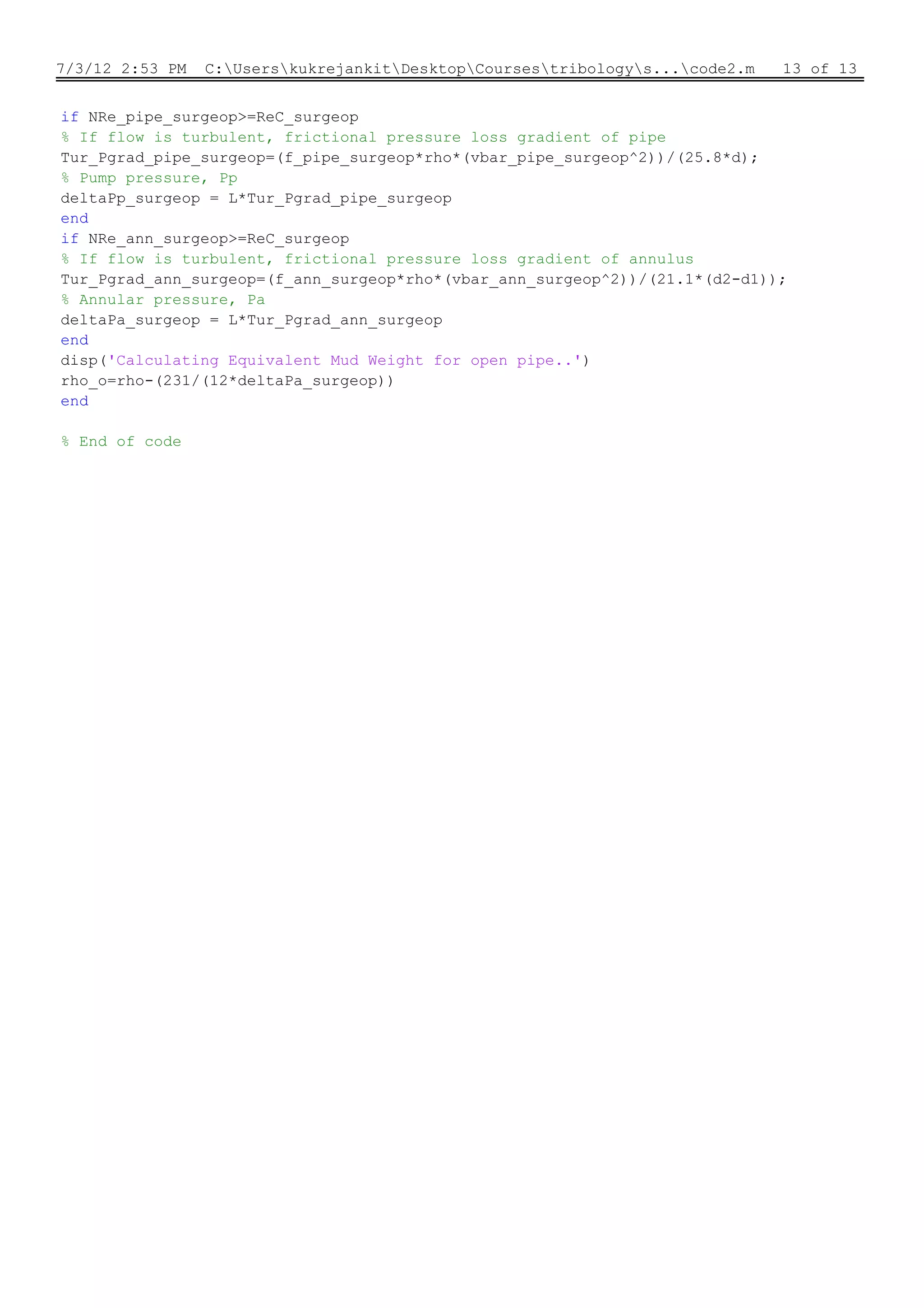 Surge Swab pressure code | PDF