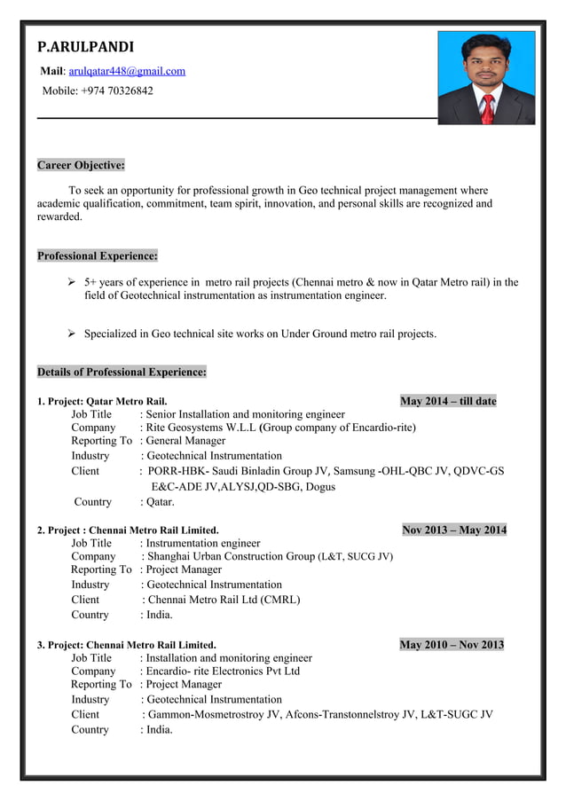Arul_CV | DOC | Civil Engineering Industry | Industries