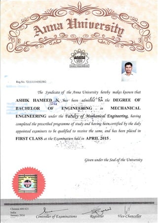 Ashik Certificate - Attested | PDF