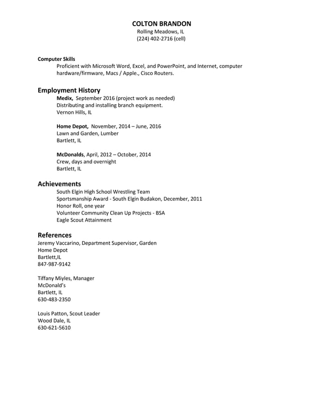 Colton Brandon Resume 201610 | PDF