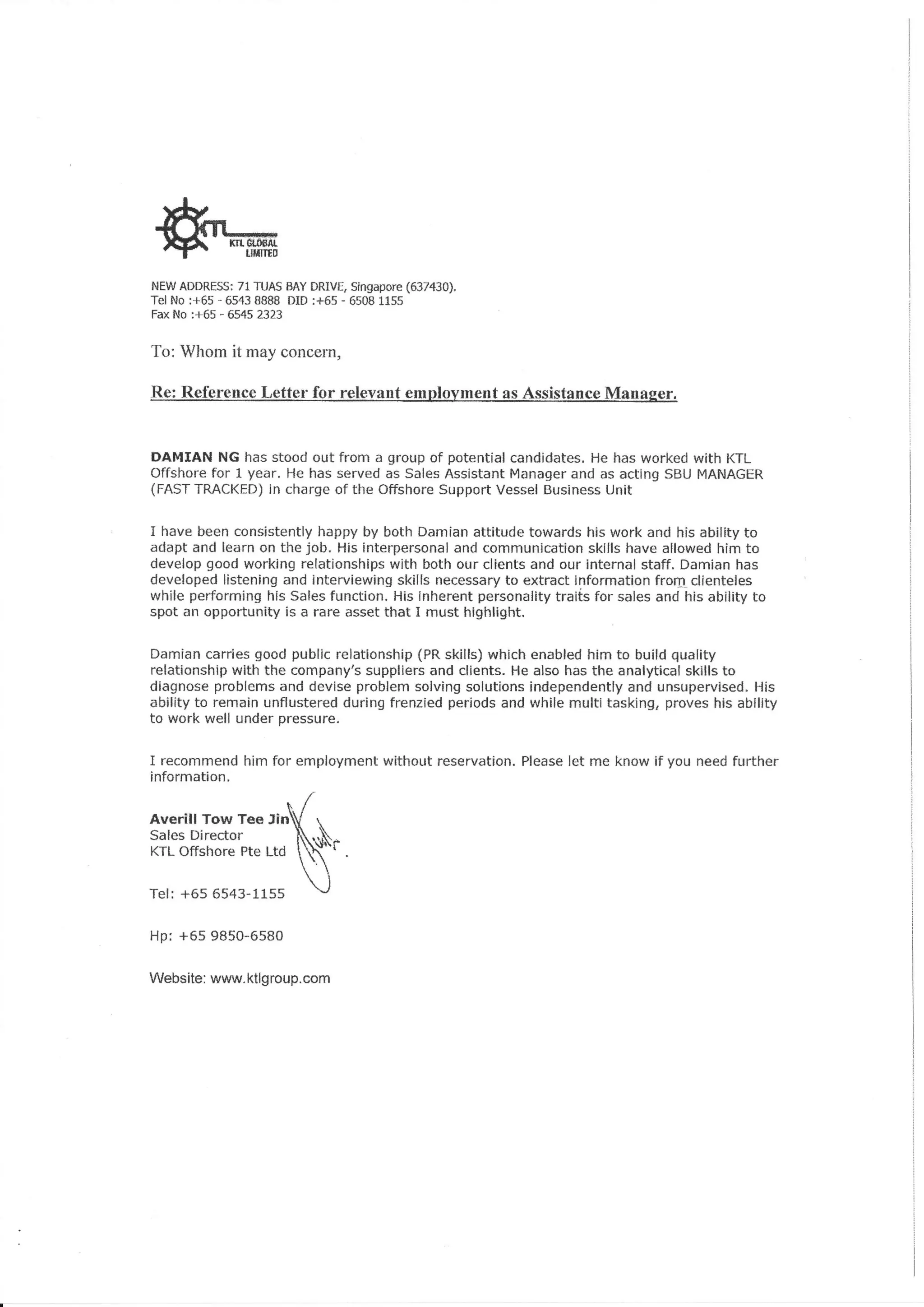 Testimonial (KTL Offshore) | PDF