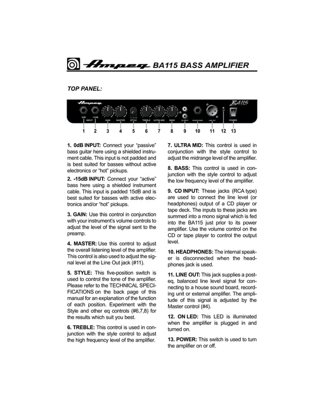 Ampeg BA115U 100W Bas Gitar Amfisi manual kullanim klavuzu | PDF | Digital Audio | Computer ...