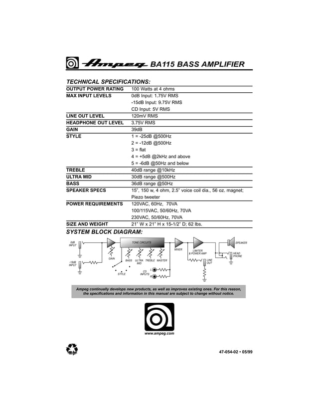 Ampeg BA115U 100W Bas Gitar Amfisi manual kullanim klavuzu | PDF | Digital Audio | Computer ...