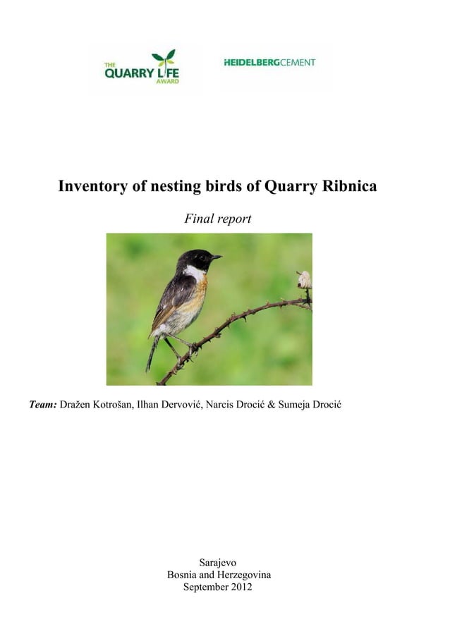 Inventory of nesting birds of Quarry Ribnica, Bosnia and Hercegovina | PDF