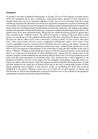 Inventory of nesting birds of Quarry Ribnica, Bosnia and Hercegovina | PDF