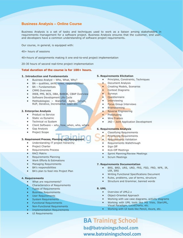 Business Analysis Course Contents | PDF