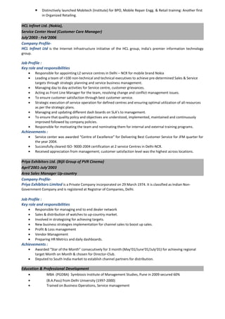 Rajnish Sharma Resume updated on 18th May'2015 | PDF | Free Download