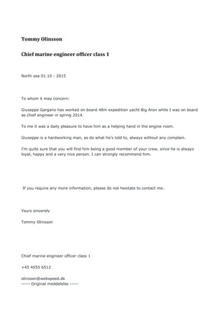 Tommy Olinsson reference letter | PDF
