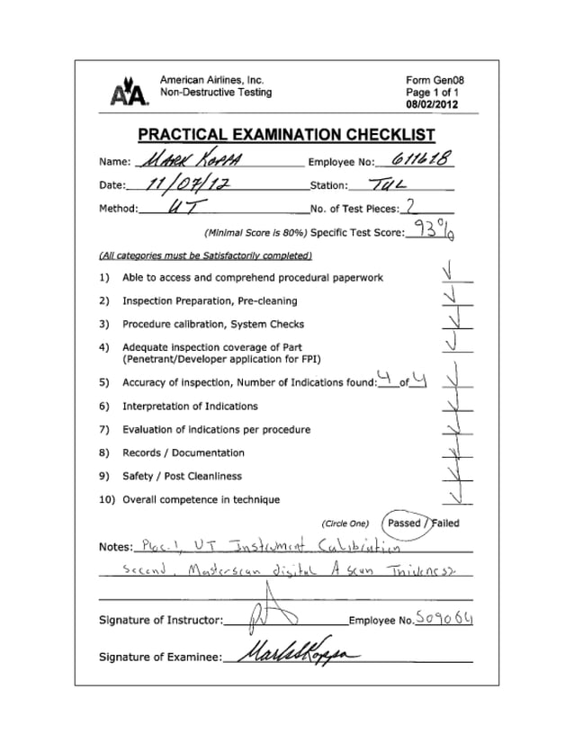 AA UT Level II Certs | DOCX