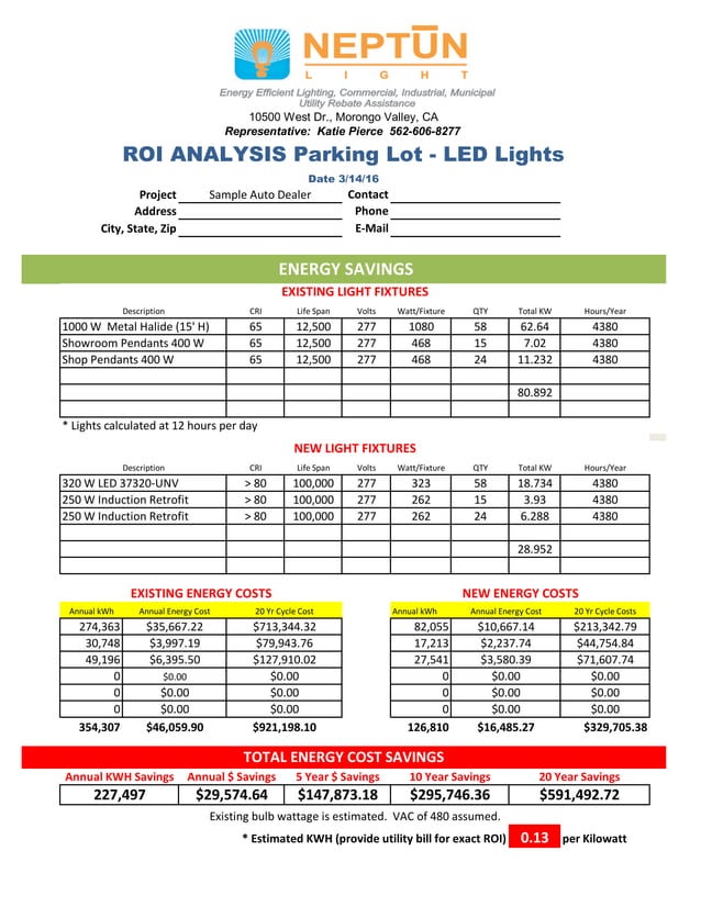 Sample ROI | PDF | Gas and Electric | Home Utilities