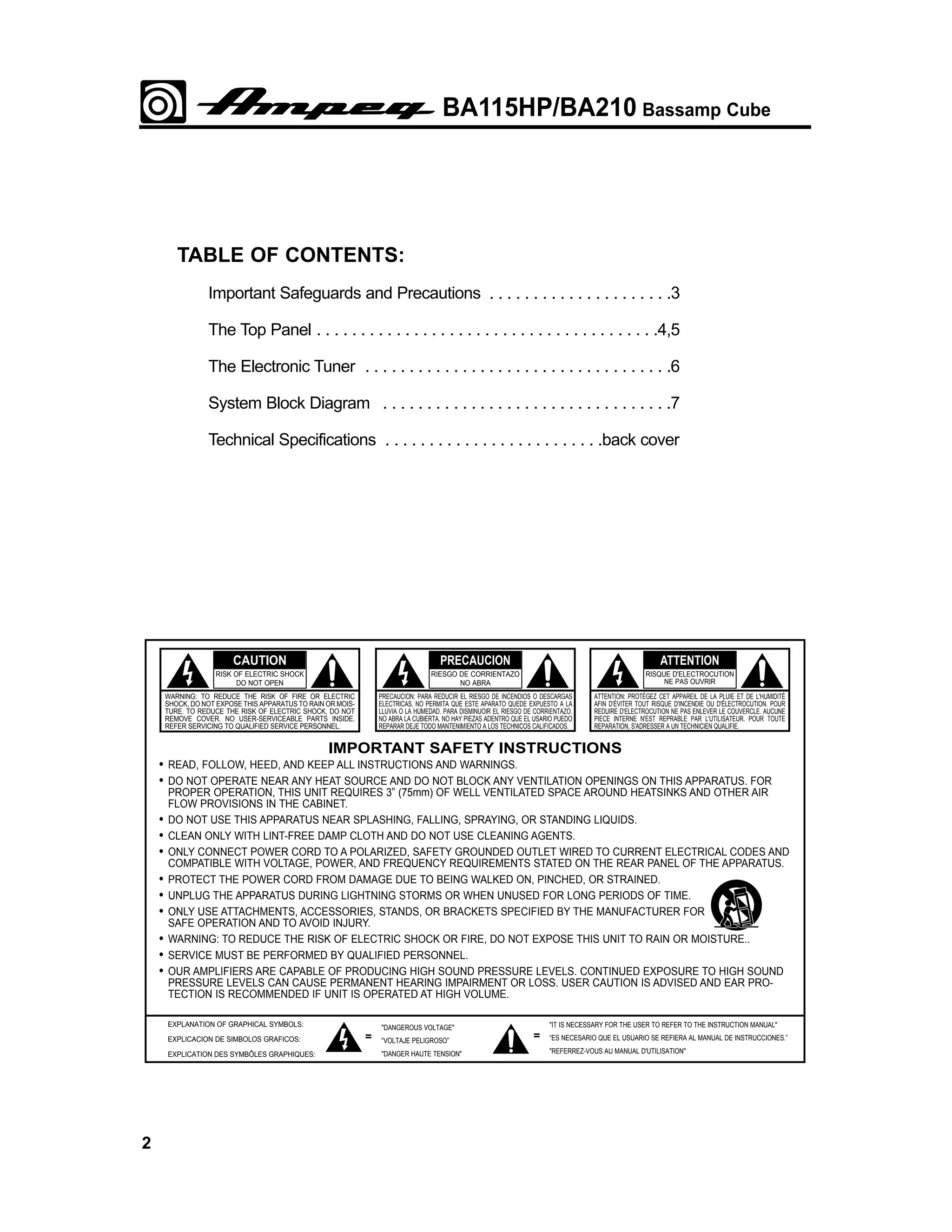 Ampeg BA115HP 220W 1x15 Bas Gitar Amfisi kullanim klavuzu manual ...