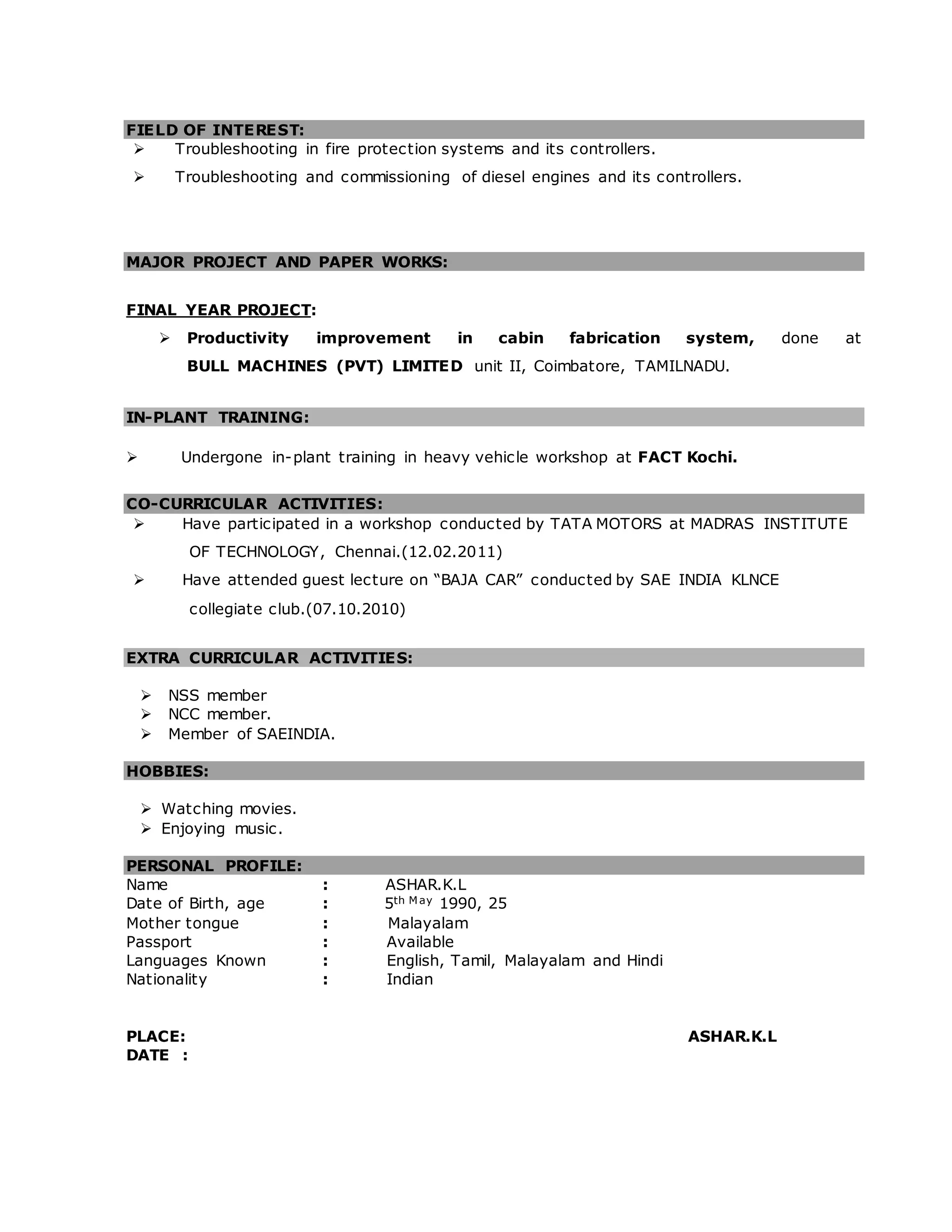 RESUME- ASHAR.K.L new 2page | DOCX