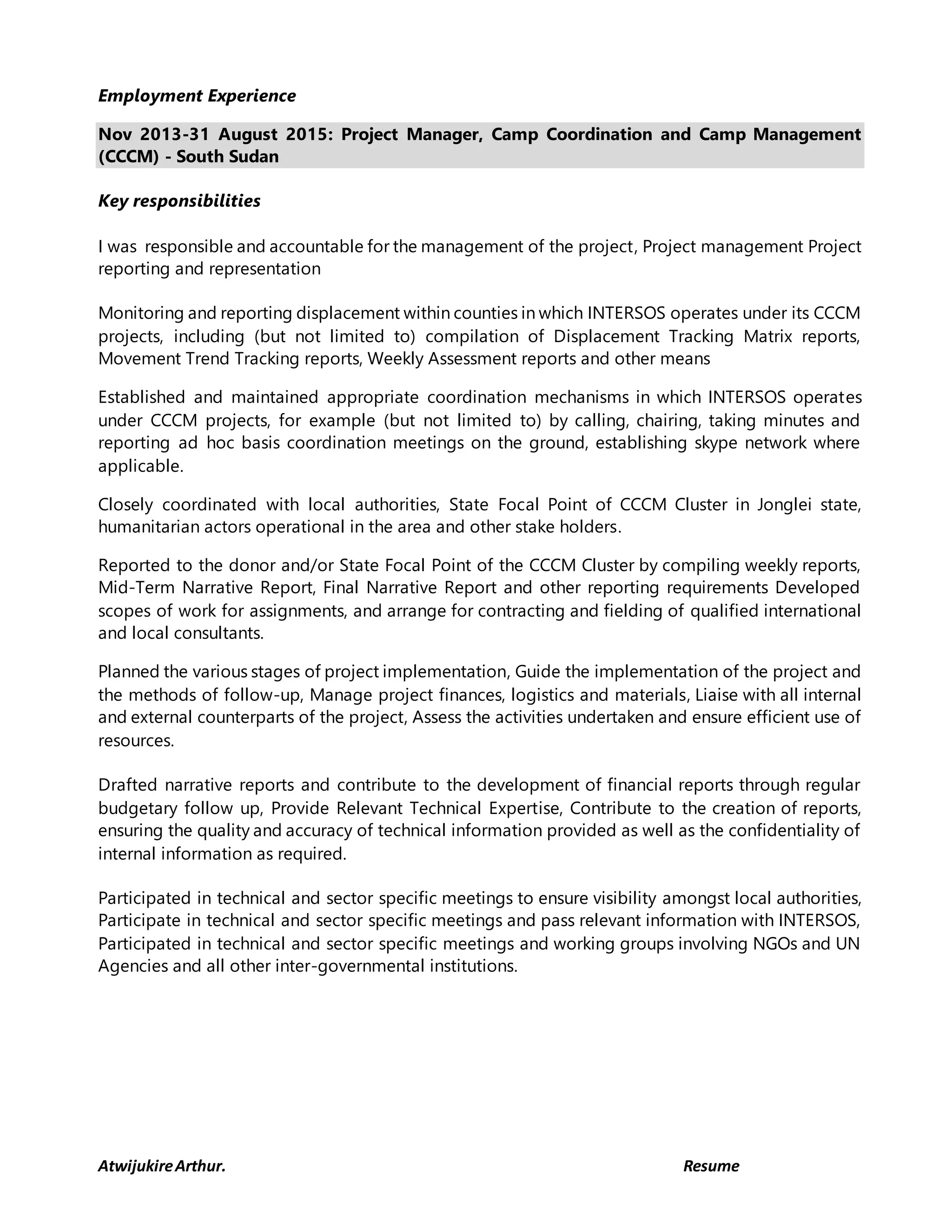 Atwijukire .Arthur CV | PDF