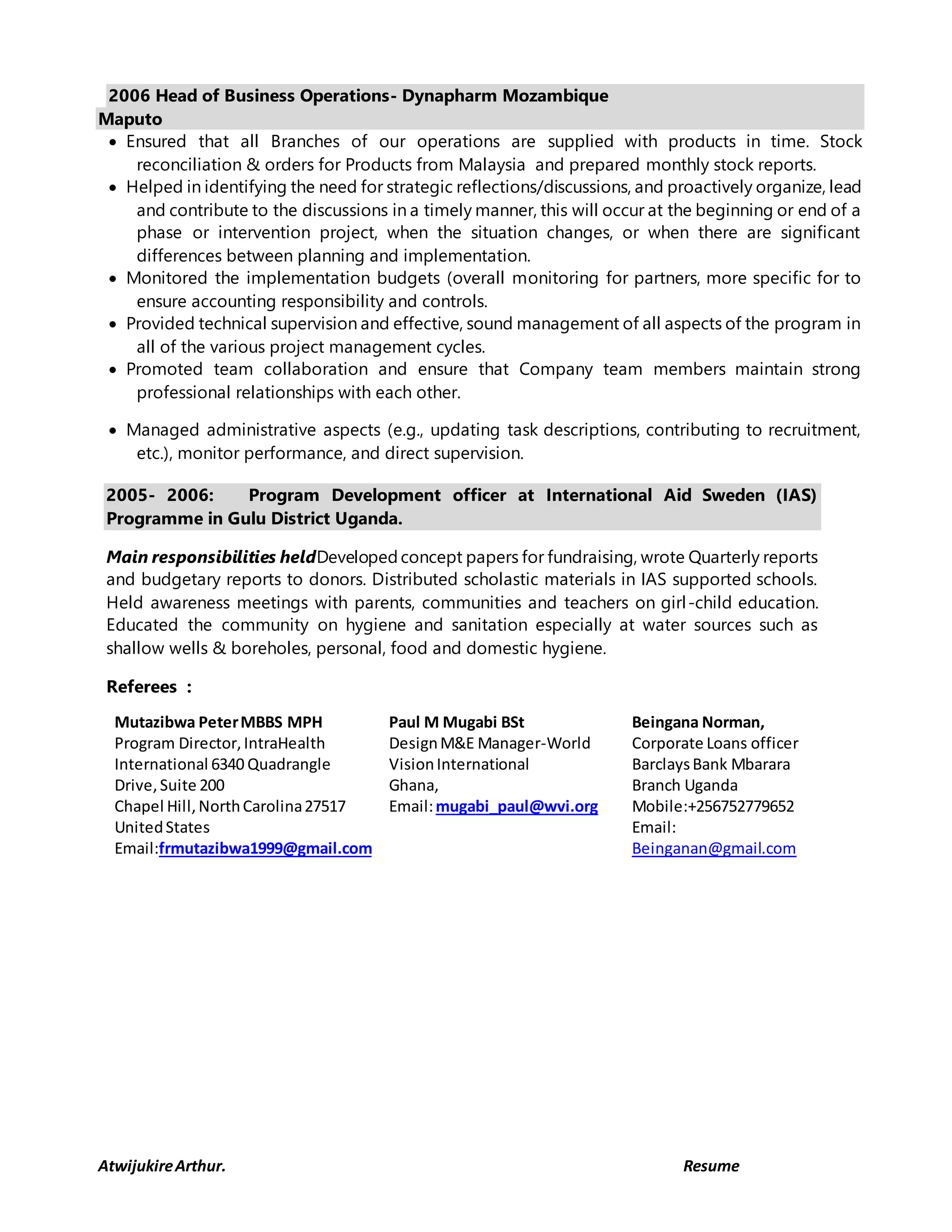 Atwijukire .Arthur CV | PDF