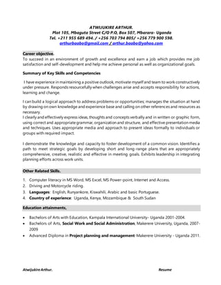 Atwijukire .Arthur CV | PDF