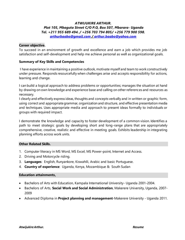 Atwijukire .Arthur CV | PDF