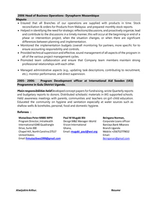 Atwijukire .Arthur CV | PDF