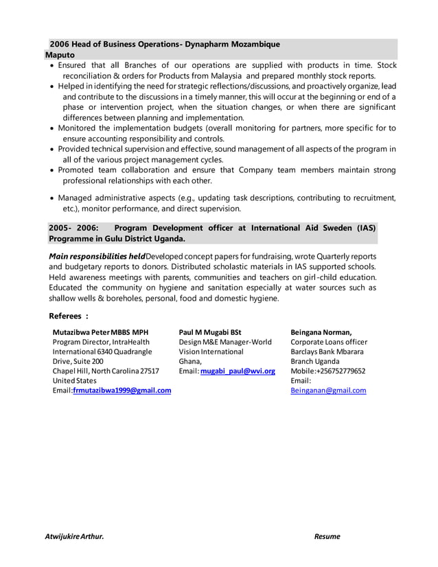 Atwijukire .Arthur CV | PDF