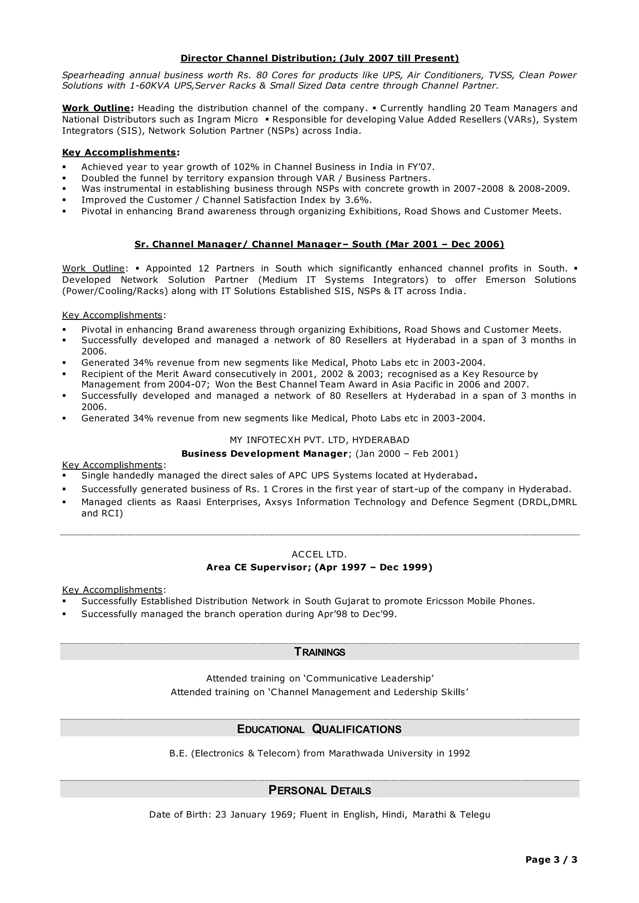 Resume - Devendra Mansabdar 17-11-2015 | DOCX | Sales | Business