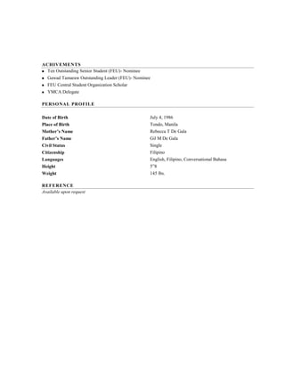 Jerome T De Gala_CV | PDF