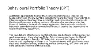 Behavioural Porfolio Theory (BPT), Limits to Arbitage and more | PPTX