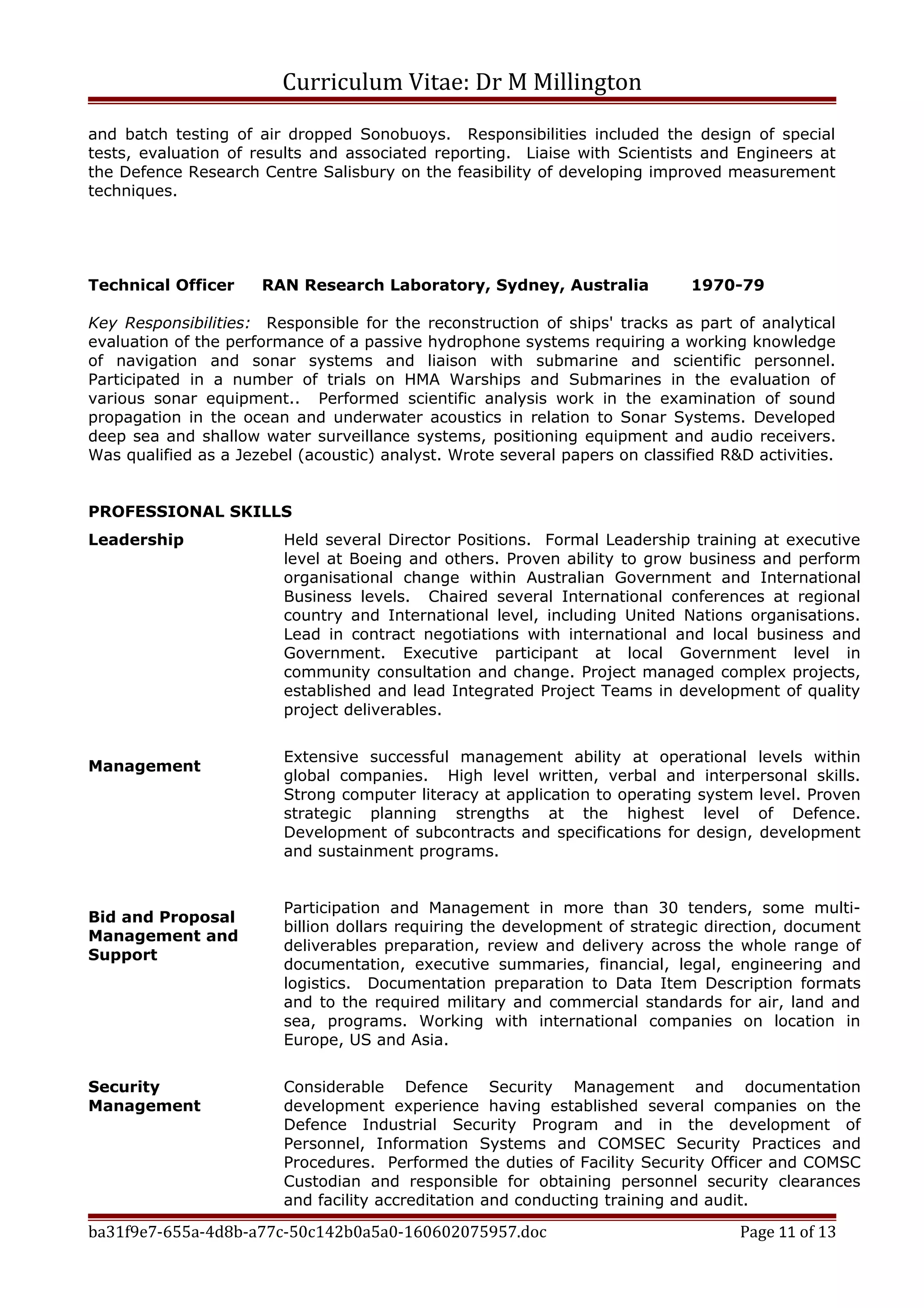 Brief CV - M Millington May 2016 | DOC
