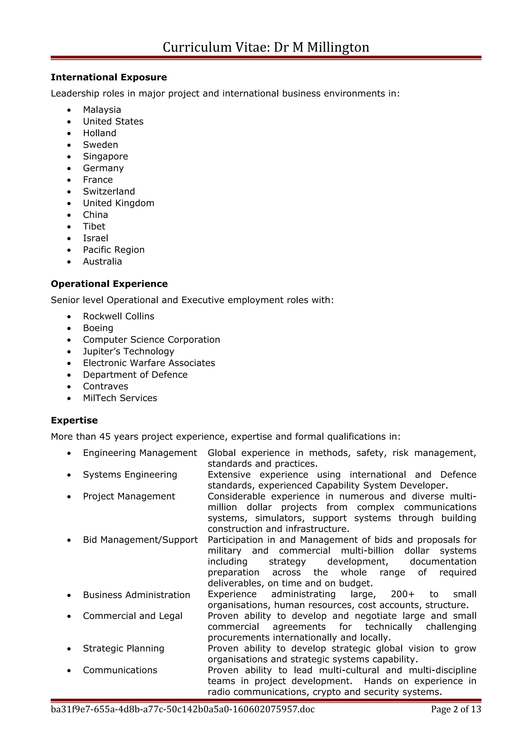 Brief CV - M Millington May 2016 | DOC
