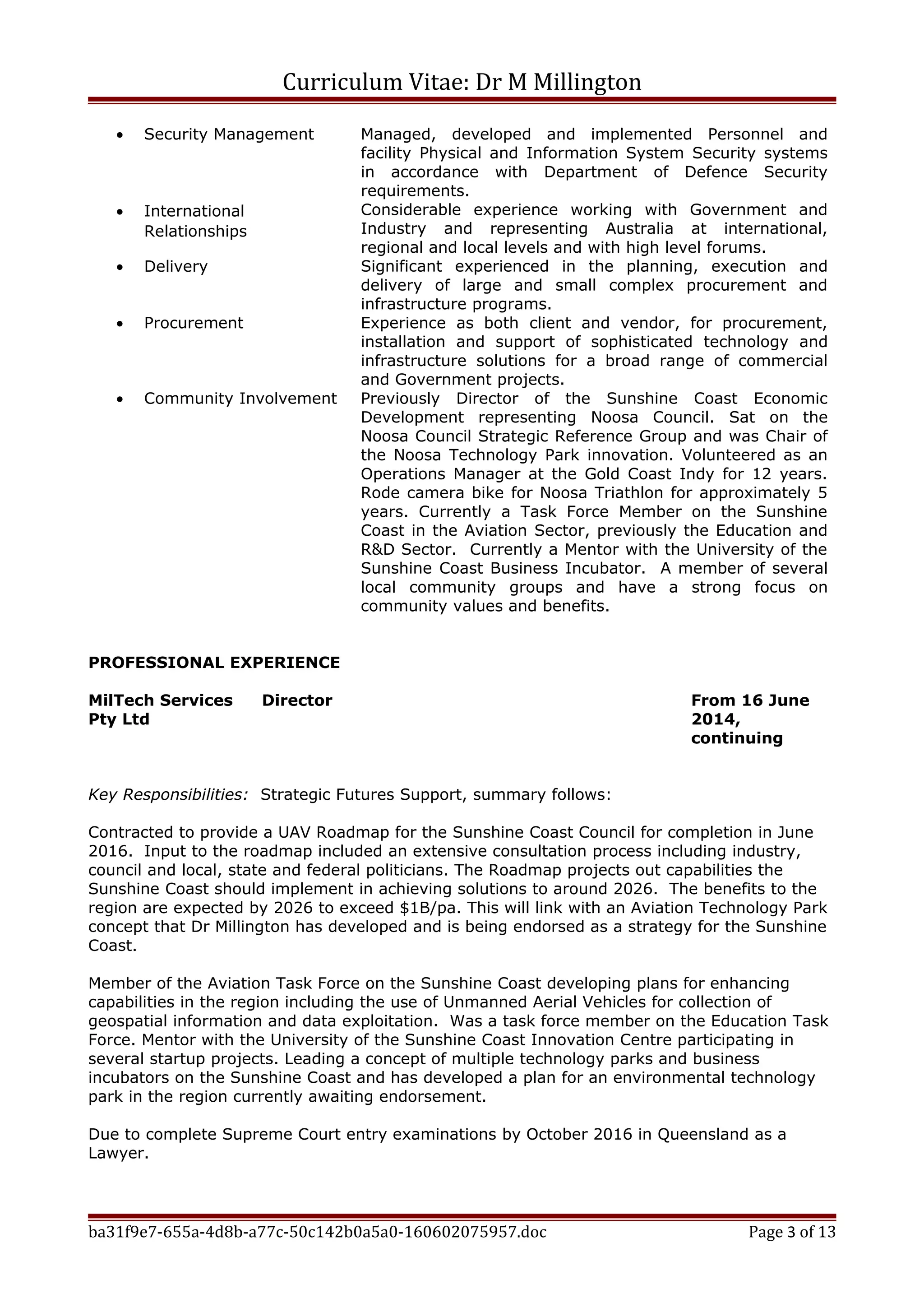 Brief CV - M Millington May 2016 | DOC