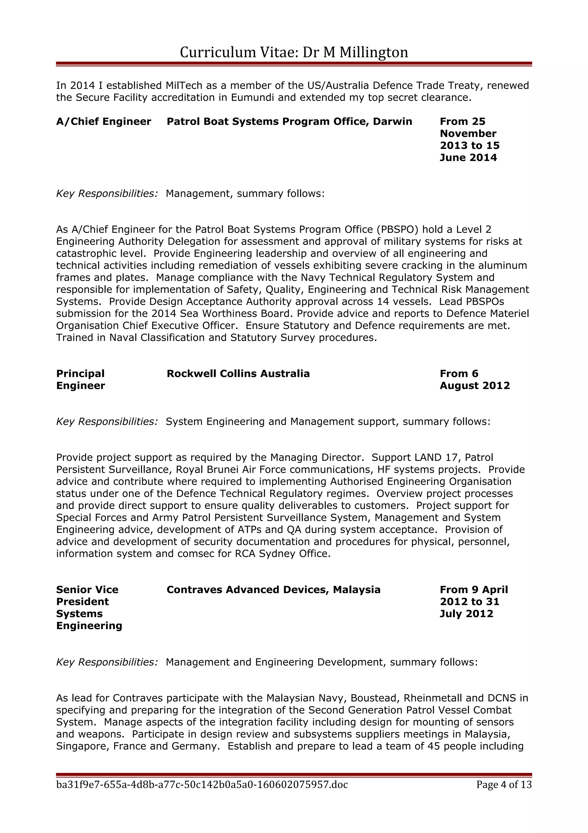 Brief CV - M Millington May 2016 | DOC