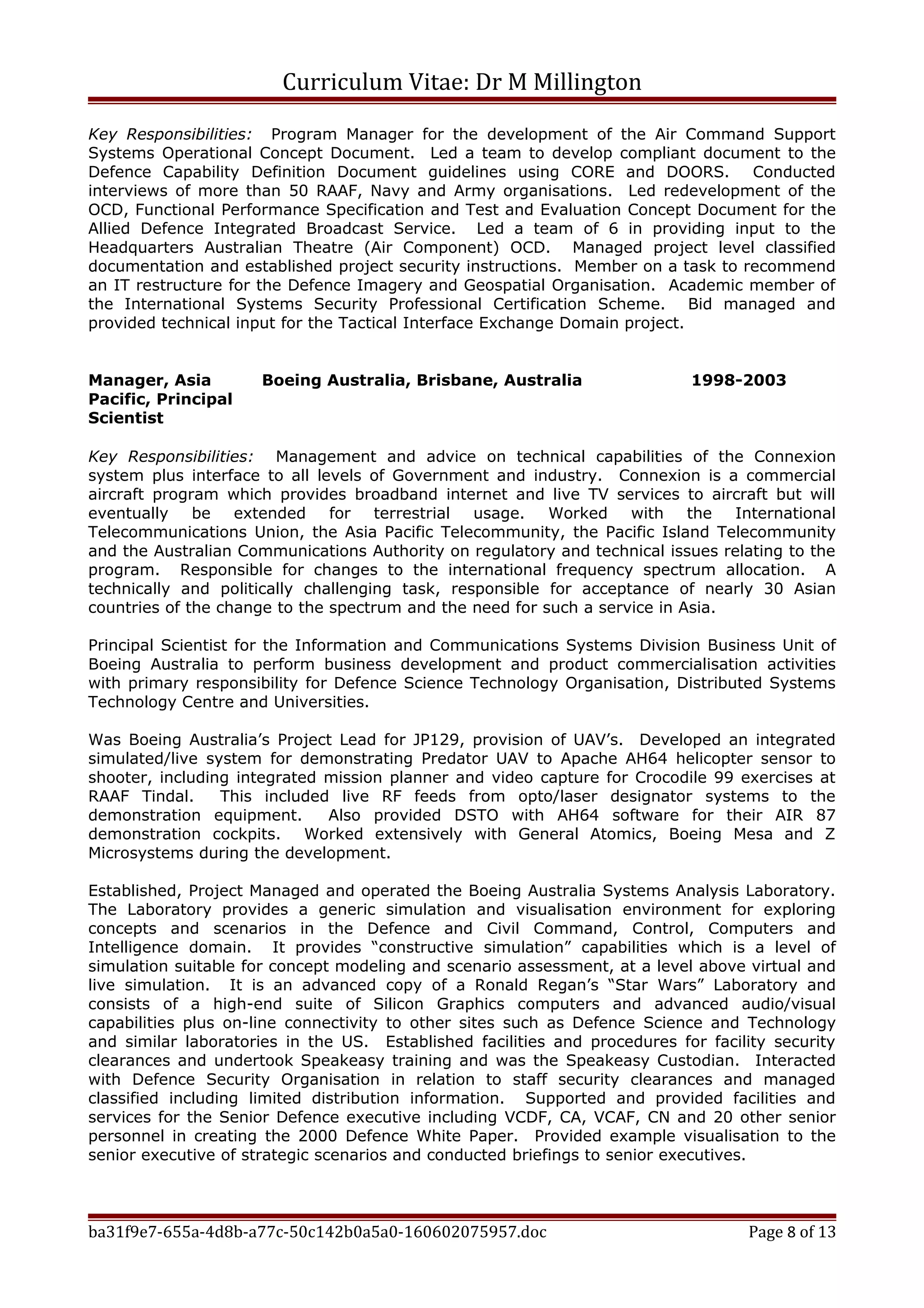 Brief CV - M Millington May 2016 | DOC