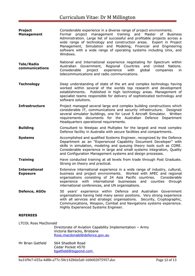Brief CV - M Millington May 2016 | DOC