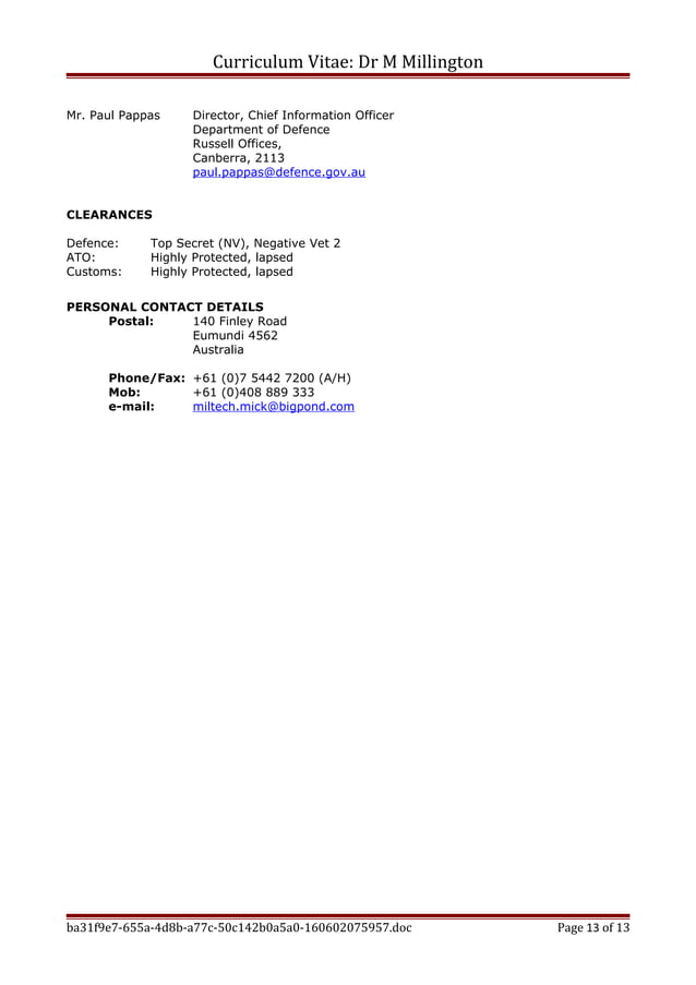 Brief CV - M Millington May 2016 | DOC