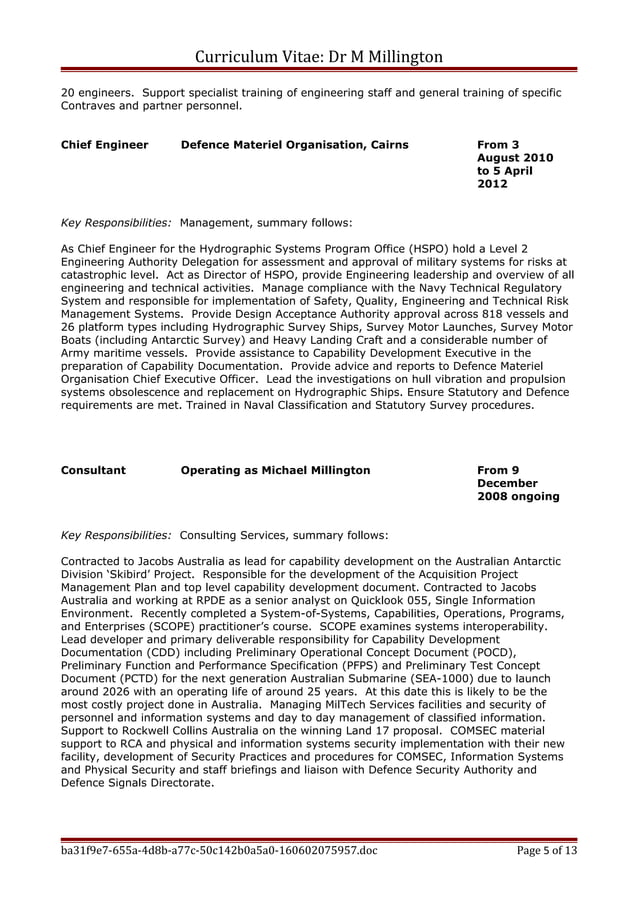Brief CV - M Millington May 2016 | DOC