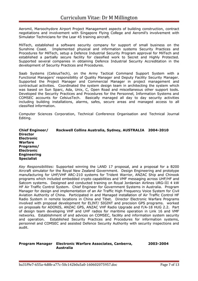 Brief CV - M Millington May 2016 | DOC