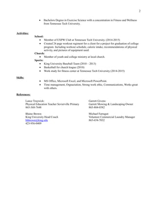 Resume | DOC | Fitness and Exercise | Healthy Living