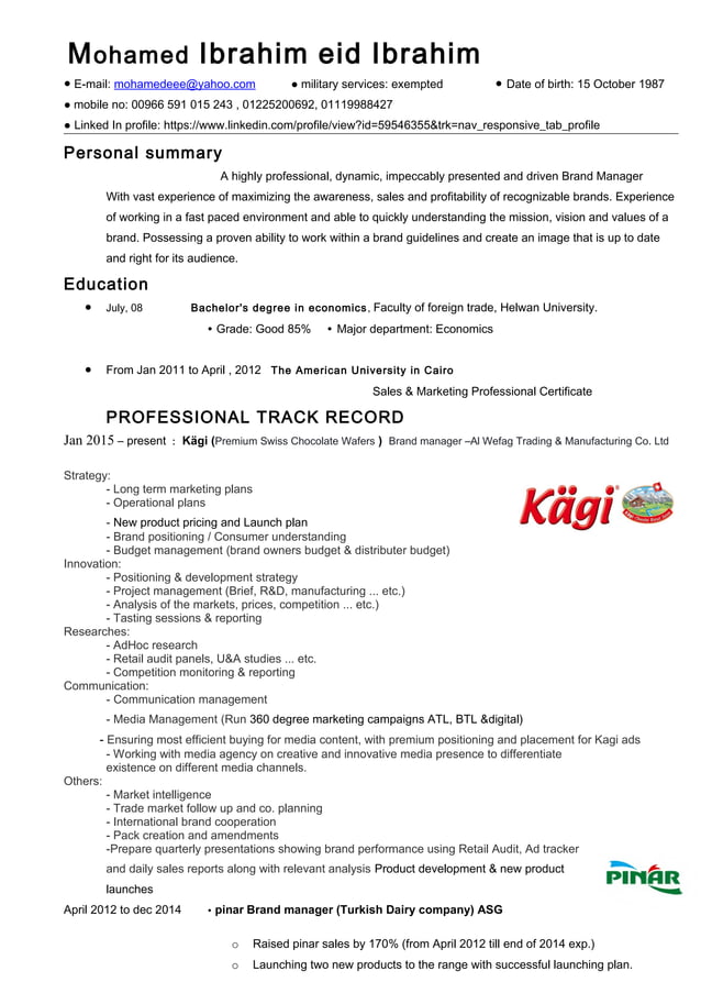 Mohamed Ibrahim eid resume-Dec 2016 | DOC | Marketing and Advertising | Business