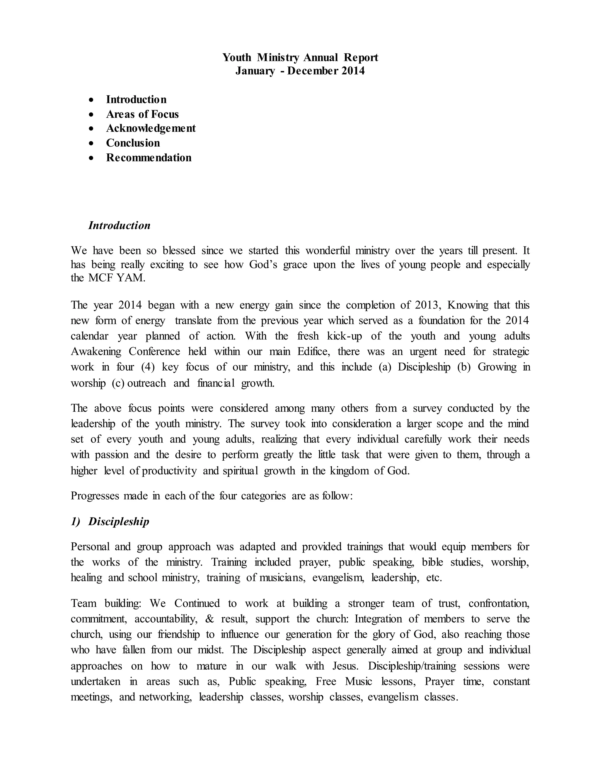 Monrovia Christian Fellowship Youth 2014 Report final | DOCX