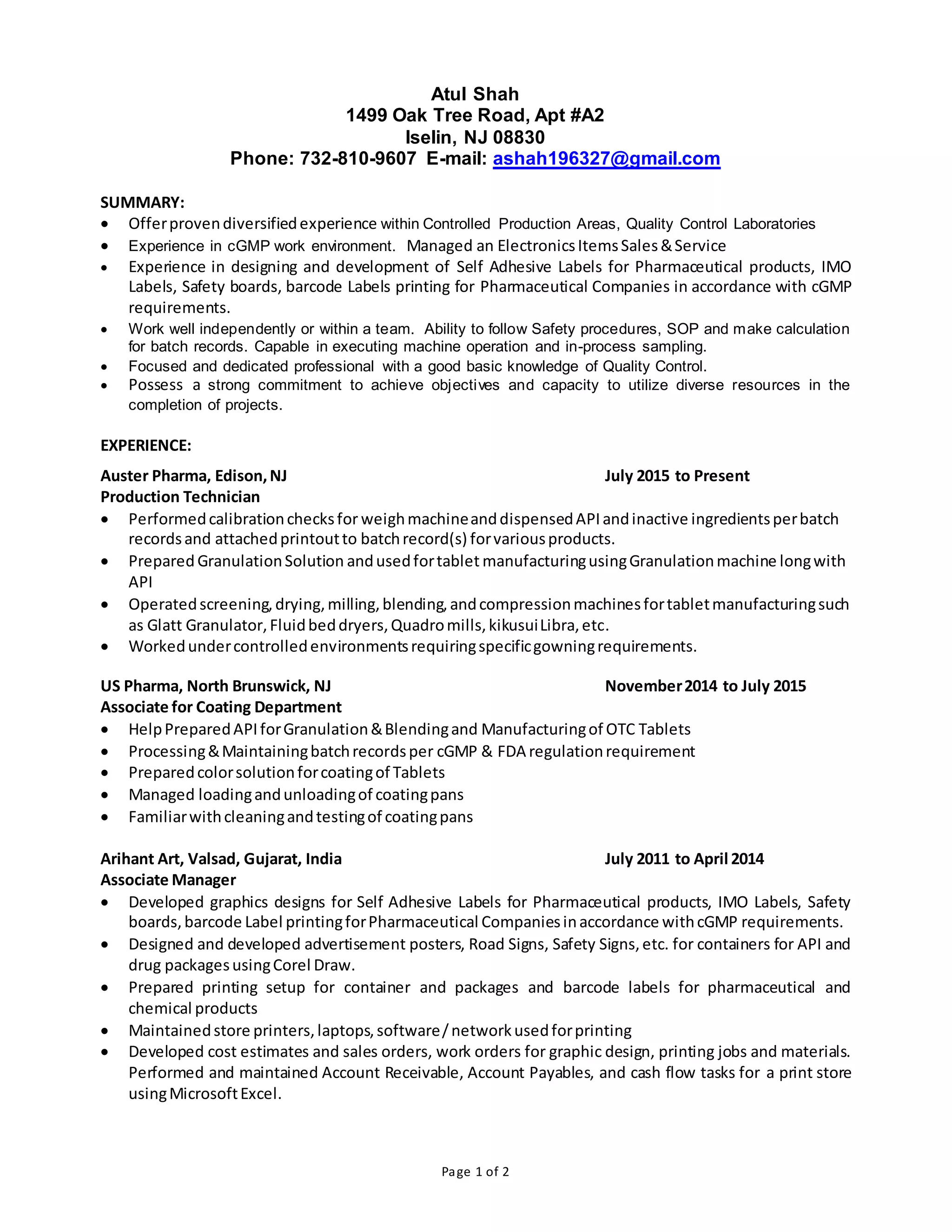 Atul Shah Resume 031016 | PDF