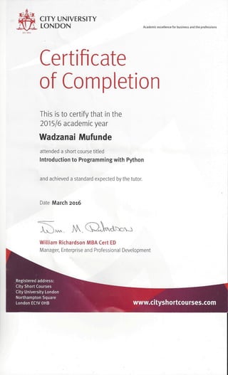 city python certificate | PDF