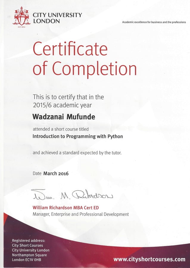 city python certificate | PDF