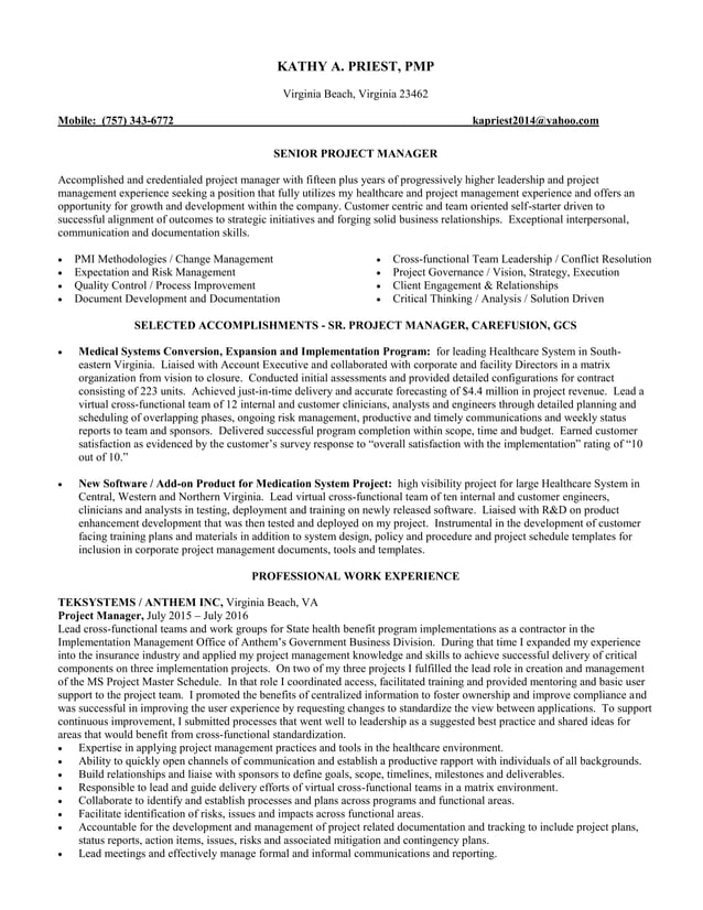 Kathy Priest, PMP_Resume | PDF | Healthcare Industry | Industries