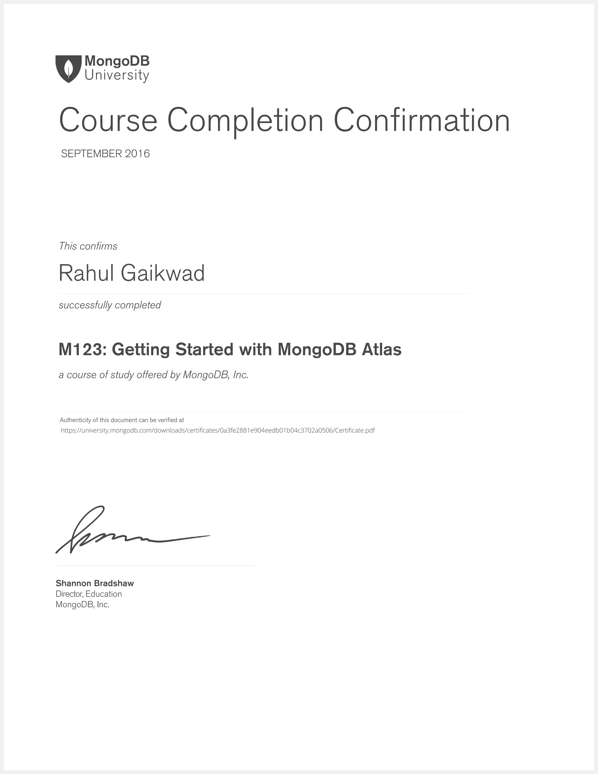 MongoDB Atlas Certificate | PDF | Technology & Computing